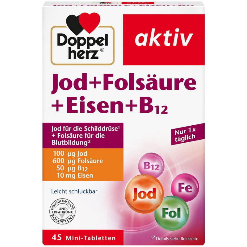 Doppelherz Jod + Folsäure + Eisen + B12 (45 St.) – Halsa