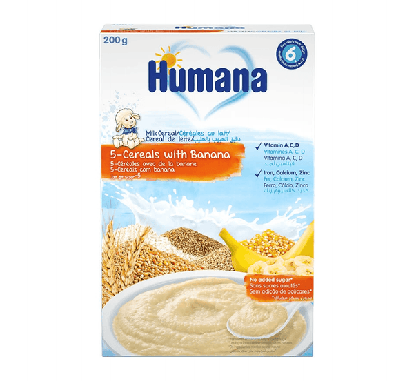 HUMANA 5-CEREALS WITH BANANA 200G 6M+ – Halsa